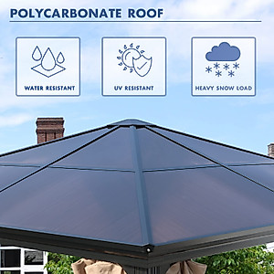 COWVIE 10 x 10 FT Polycarbonate Roof Gazebo, Aluminum Frame Gazebo with Mosquito Netting and Curtains,Suitable for Patio, Backyard, Deck, Lawns