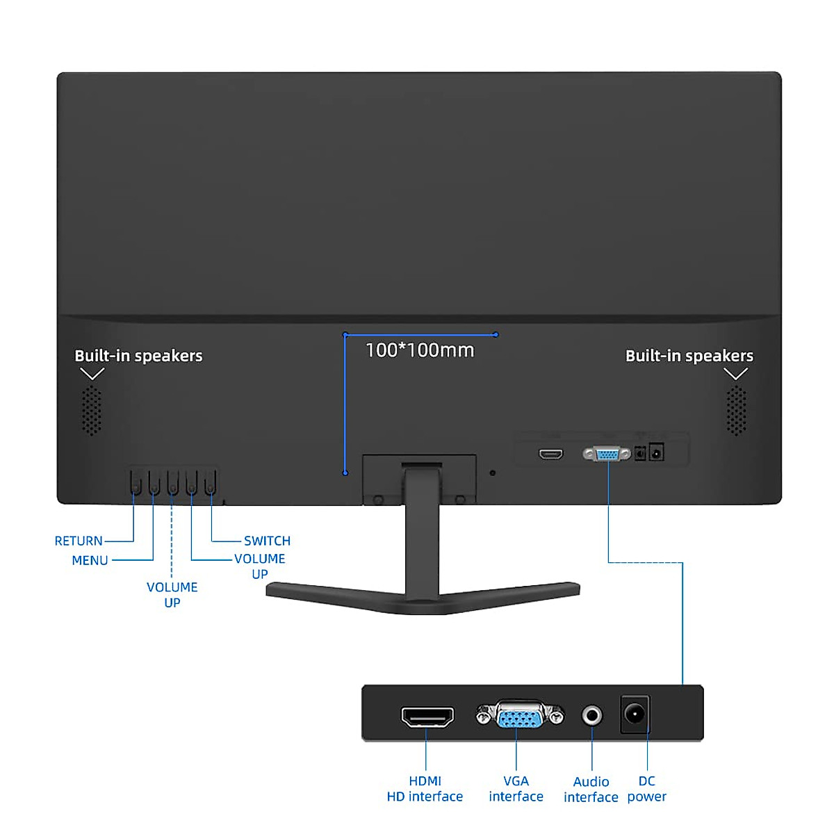 Prechen 18.5 Inch Monitor, TN Panel 1366 x 768 PC Monitor with HDMI and VGA Interface, 5ms, Brightness 250 cd/m², 60Hz Monitor with Dual Built-in Speakers, PC Screen Display for Office Work.