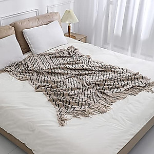 TXDYB 50"x 60" Soft Warm Cozy Khaki Knitted Blanket with Tassels,Boho Deco Throw Blanket for Bed Sofa Room Travel Camping Hotel Decoration,Wave Pattern Blanket for Women and Men