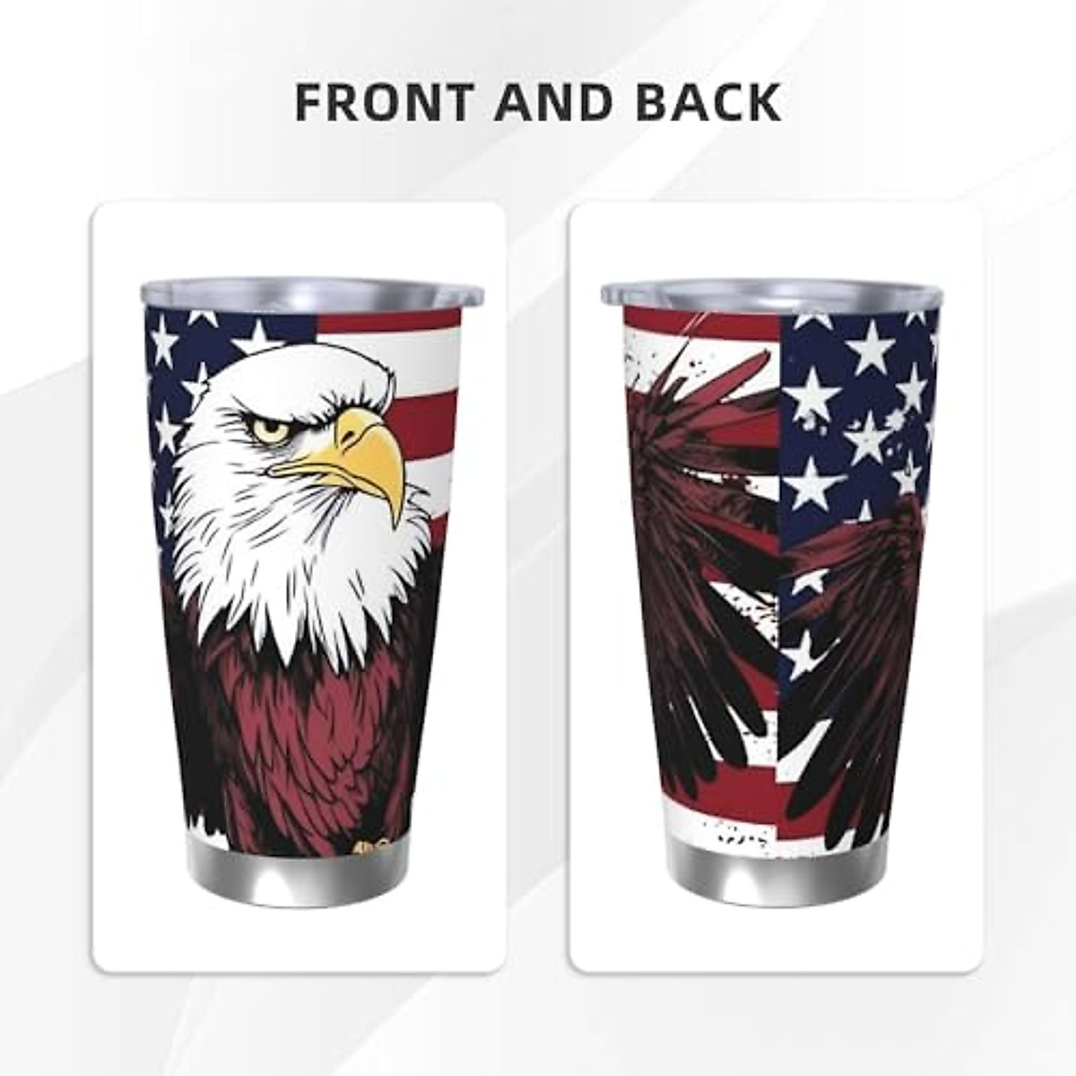 American National Flag with Eagle Tumbler with Lid and Straw 20oz Stainless Steel Car Cup for Hot and Cold Drinks, Double Wall Insulated Travel Coffee Mug Reusable Drink Thermos Cup Birthday Gifts