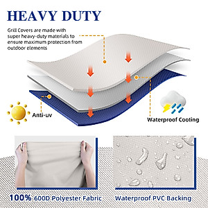 CUSSIOU Grill Cover BBQ Grill Cover 600D Waterproof Heavy Duty Gas Grill Cover, UV & Dust & Rip-Proof, Barbecue Grill Covers for Weber, Brinkmann, Char Broil Grills (64" L x 26" W x 48" H Fog/Navy)