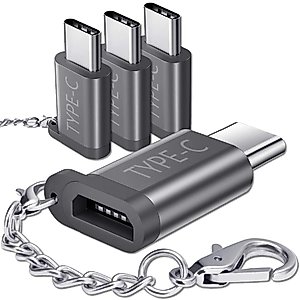 JSAUX Micro USB (Female) to USB C Adapter 4-Pack, Aluminum USB Type C Adapter with Keychain Fast Charging Compatible with Samsung Galaxy S10 S9 S8 Plus Note 9 8, LG V30 G5 G6, Moto Z Z2, more (Grey)