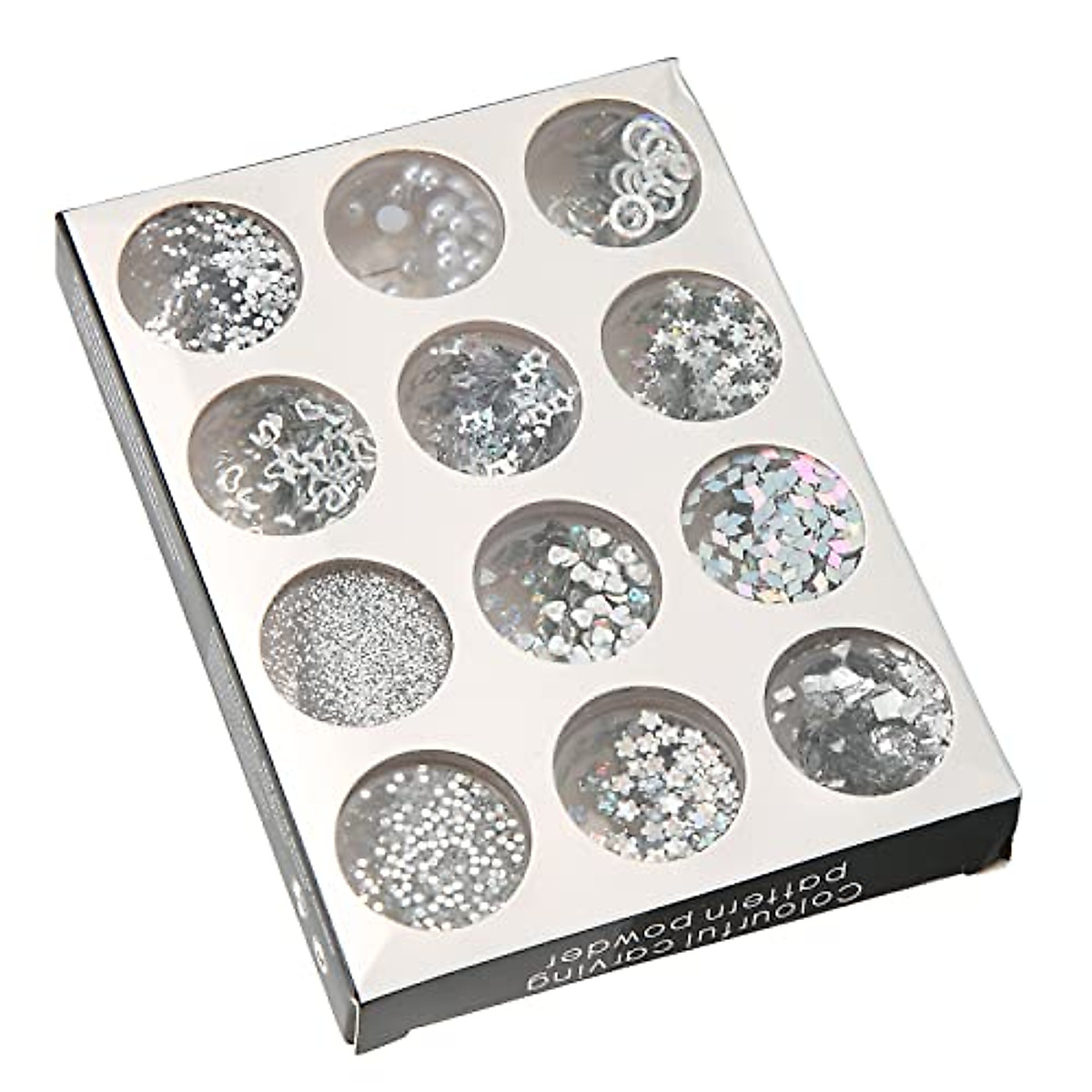 Nail Glitter Sequins, Decorations Craft Glitter Sequin Multiple Shapes Hand Made DIY 12 Grids for Homemade Cards(Silver)