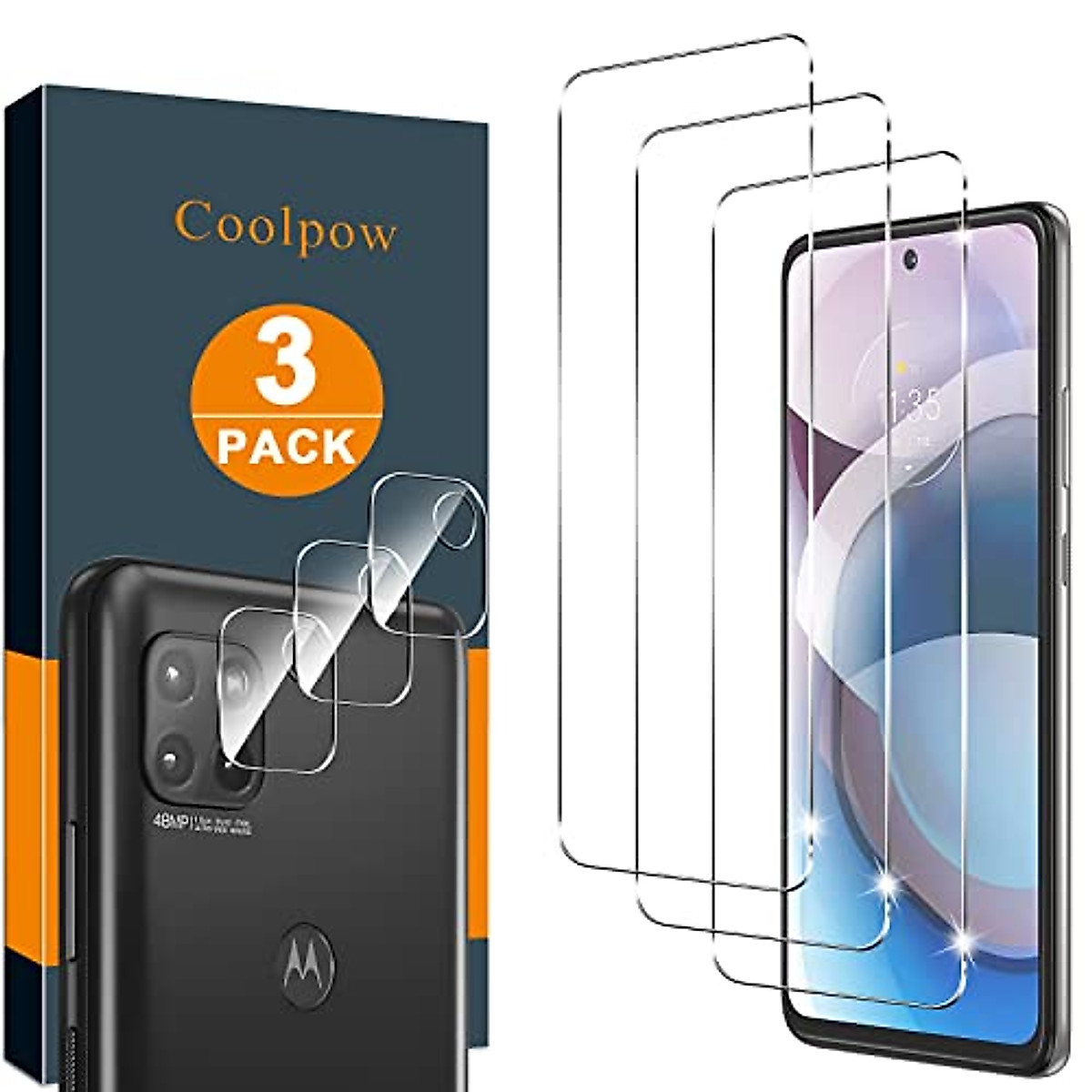 Coolpow 【3+3 PACK】 Designed for Motorola Moto one 5G Ace Screen Protector Moto One 5G UW Ace Screen Protector Tempered Glass, Bubble Free, Anti-Scratch