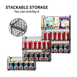 X-cosrack Stackable Pantry Baskets Household Food Storage Organizer with Handles 3 Pack-15.7 Wide, Foldable Snack Rack Stand with Open Front Stacking Farmhouse Bins for Countertop Cabinets Kitchen