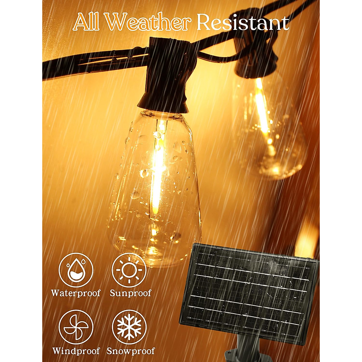 100ft Solar Outdoor String Lights with Remote - USB Rechargeable Solar Powered Outdoor Patio Lights, Larger 3.5W Solar Panel , Timer, Dimmable Shatterproof ST38 Bulbs for Backyard, Porch, Garden, Pool