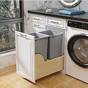 LOVMOR 35QT Kitchen Trash Can, Sturdy and Lightweight Slim Trash Can, Trash Cans for Kitchen, Workspace, Bathroom, Office, 1 Pack, Gray