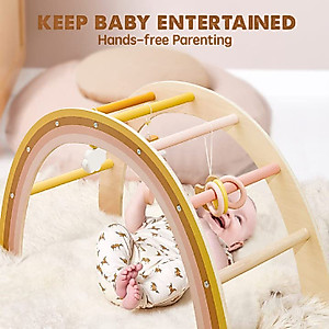 Tiny Land Baby Play Gym, Wooden Play Gym for Baby 0-6 Months, Wooden Baby Play Gym, Wood Play Gym, Wooden Baby Toys 0-9 Months, Neutral Color
