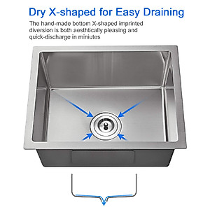 MENATT 20-inch Undermount Kitchen Sink, SUS304 Stainless Steel Handmade Single Bowl Kitchen Sink with Sink Strainer (Brushed), 20"x16"x9"