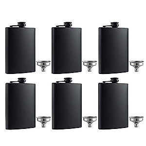 YWQ 6 Pcs Hip Flask for Liquor Matte Black 8 Oz Stainless Steel Leakproof with Funnel, Great Gift Idea Flask