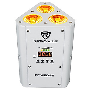 2 Rockville RF Wedge White RGBWA+UV Battery Wireless DMX DJ Up Lights+RF Remotes