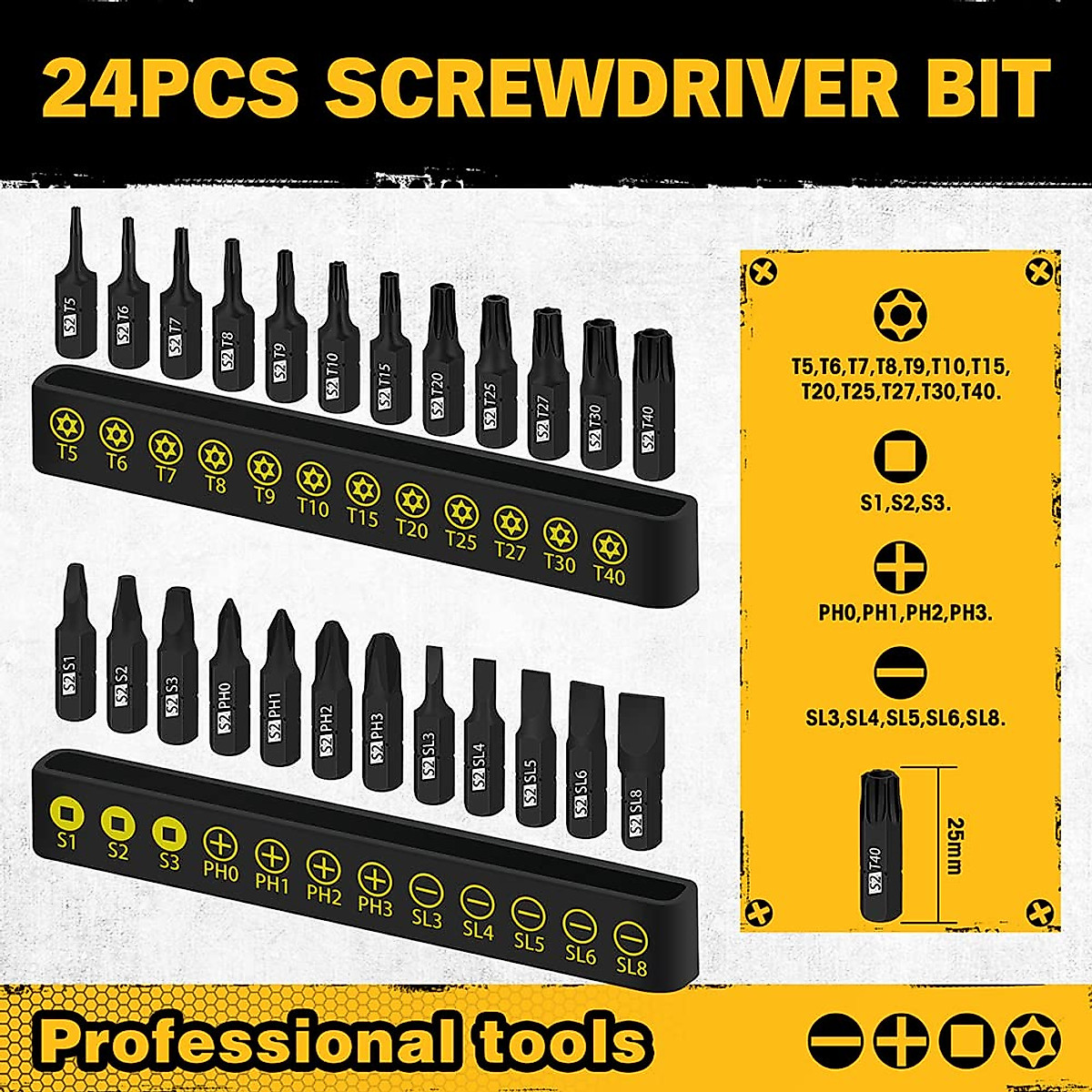 26-Piece Magnetic Screwdriver & Bit Set - Strong Magnetic Bit Holder and Screwdriver Bits, Durable & Versatile, Ergonomic Cushion Grip 95mm & 210mm Handles, Torx, Square, Phillips, Slotted Bits