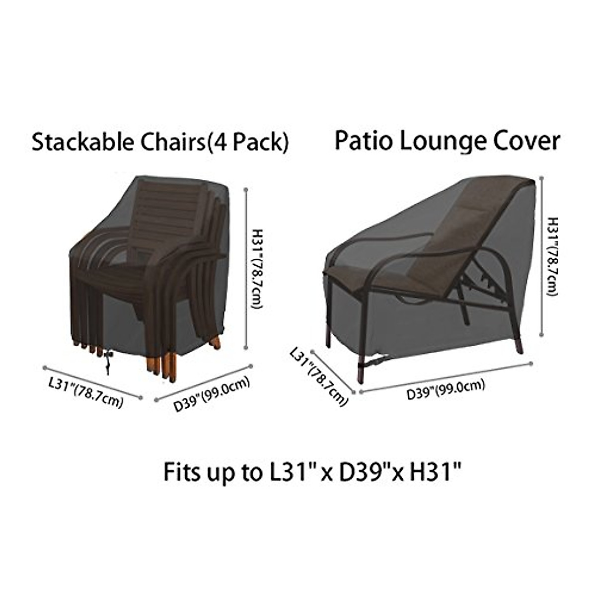Patio Chair Covers Waterproof Heavy Duty Outdoor Patio Furniture Covers, Black Stackable Outside Lounge Deep Seat Covers, Large Lawn Sofa Covers Water Resistant,600D Oxford Cloth,Standard-1 Pack,Black