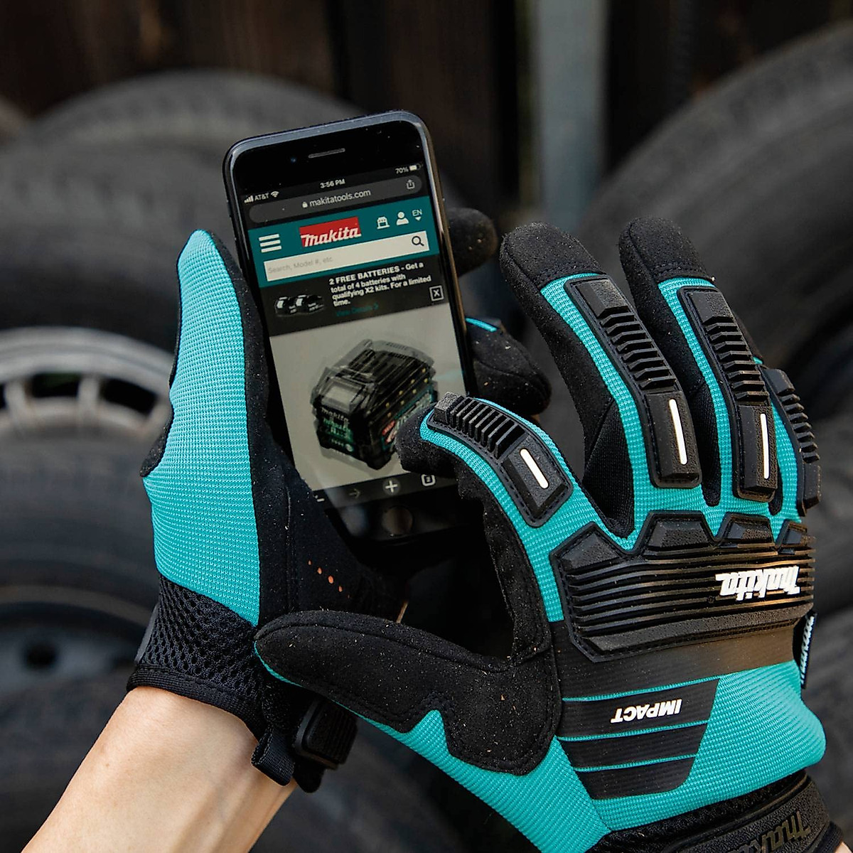Makita Unisex T 04254 Advanced Impact Demolition Gloves Large, Teal/Black, Large US