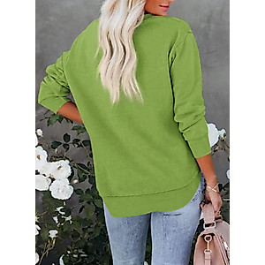 Pkabogbi Womens Long Sleeve Crewneck Pullover Sweatshirt No Hood Loose Fit Basic Green Sweatshirts Side Split Pullover Tops Green Small
