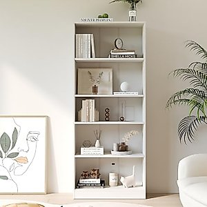 VICLLAX 5-Shelf Wooden Bookcase, 67.3" Height- Adjustable Open Bookshelf for Home Office, White Standing Display Book Shelf