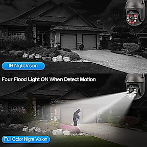 Techage PT815G, Plug-in, Pan Tilt Security Camera Outdoor, Auto Tracking, 3MP, 360° View, WiFi, 2 Way Audio, Color Night Vision with Floodlights, IP66 Waterproof, SD Card/Cloud Storage, Grey