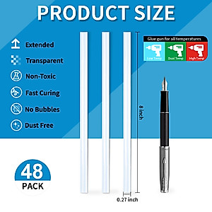 Phinus 48 Pack Mini Hot Glue Sticks, 8" Long x 0.27" Diameter Clear Glue Sticks for Glue Gun, EVA Clear Glue Gun Sticks, Hot Glue Gun Sticks for DIY Craft Sticky Projects & More