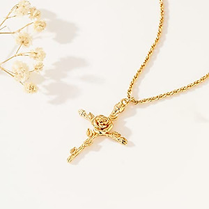 GDCOIN Birth Flower Necklace for Women 18K Gold Plated Cross Floral Pendant Necklaces Dainty 12 Month Birth Month Flower Necklace Personalized Jewelry Gift for Her(June-Rose)