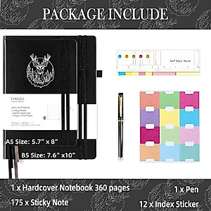 EYROZILL B5 Lined Journaling Notebooks 360 Pages, Thick Hardcover Leather Journals, Travel Notebooks for Women Men (7.6" X 10" Black Deer)