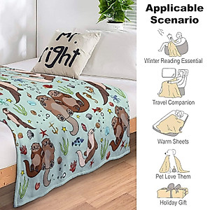 Sea Otters Blanket Super Soft Warm Flannel Otters Throw Blankets Bedding Gifts for Kids Girls Boys Adults 50"x40"