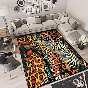 Area Rug Traditional African Fabric Wild Animal Seamless Pattern Washable 6x9 feet Large Rugs for Bedroom Kitchen Living Room Non Slip Outdoor Carpets Soft Mats for Home Playroom Decor