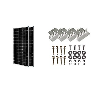 Renogy 2PCS 100 Watt Solar Panels 12 Volt Monocrystalline & Solar Panel Mounting Z Brackets Lightweight Aluminum Corrosion-Free Construction for RVs, Trailers, Boats, Yachts, one Set of 4 Units