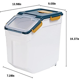 YXQ 25LB Large Flour Storage Container Bin ,2 Pack Airtight Plastic with Wheels Seal Locking Lid Dispenser Organizer Storage Bin with Measuring Cup & Scoop for Flour, Rice, Grain 50LBS Total