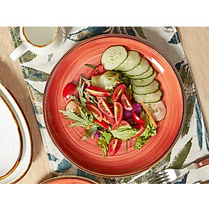 ONEMORE Dinner Plate, 10.5 Inch Porcelain Dinnerware Set/Oven, Dishwasher and Microwave Safe/Farmhouse Style/Stackable and Easy to Clean (Set of 6, Red)