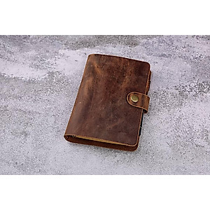 Personalized refillable 6 ring rustic leather A6 journal cover with pen holder, unique leather A6 refill planner binder sketchbook NA605SS