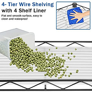 YRLLENSDAN Adjustable Height Wire Shelving with Shelf Liners, 4 Tier Metal Storage Shelves 600lbs Loading Capacity Shelving Units and Storage for Kitchen and Closet (18W x 12D x 44H), Black