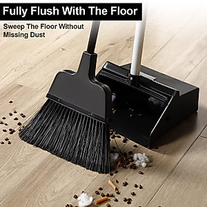 Mumufy 5 Set Lobby Dustpan with Broom Set Lobby Upright Dust Pan and Broom with Long Handle Heavy Duty Commercial Broom Dustpan Combo for Restaurants Kitchen Office Home