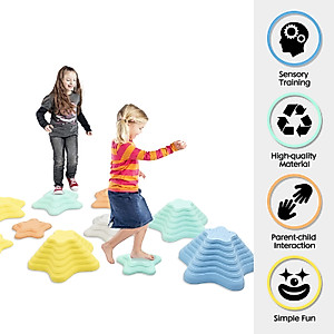 Balance Stepping Stones for Kids 11pcs Anti-skidding Stepping Stones Set Balance Blocks Indoor & Outdoor Kids Fitness Equipment Promotes Balance Coordination & Strength(Star)