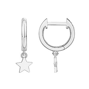 PAVOI 14K White Gold Plated 925 Sterling Silver Post Huggie With Dangle | Small Gold Hinged Hoop Earrings For Women | Trendy Star Dangle Hoop Earrings | Huggie Earrings