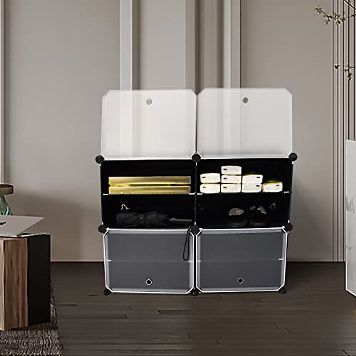 Funny Foal Portable Shoe Rack 16 Pairs Organizer Shoe Organizer Expandable Shoe Storage Cabinet Narrow Standing Stackable Space Saver Shoe Rack for Entryway Transparent Door Shelving for Store Shoes