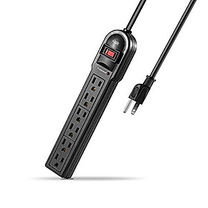 KMC 6-Outlet Surge Protector Power Strip 2-Pack, 900 Joules, 4-Foot Extension Cord, Overload Protection, Black