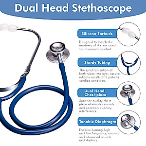 Novamedic Classic Blue Dual Head Stethoscope, 22-inch, Adult Size Stethoscope for Nurses, Doctors, ETMs, Nursing Homes, Cardiac Diagnostic, Cardiology and Medical Supplies Kit