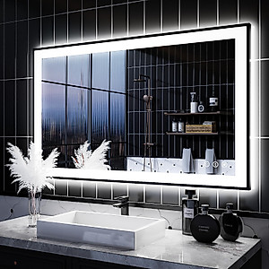 ISKM LED Mirror for Bathroom 40x24 Inch, Framed Adjustable Backlit and Front Lighted Anti-Fog Wall Mounted Mirror with Memory Function, Shatterproof and Waterproof