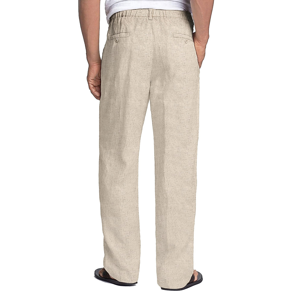 COOFANDY Linen Beach Pants for Men Casual Lightweight Summer Pants Drawstring Waistband Linen Trousers (Khaki, XXL)
