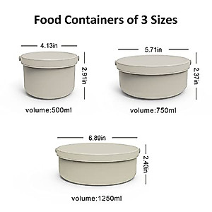 KVK Silicone Food Storage Bowl Large Lunch Container with Leakproof Strap(16.9oz, 25.4oz, 42.3oz) - Reusable for Bento Box, Food Leftover Storage, Meal Prep with Lid - Oven Freezer Safe - Light Grey