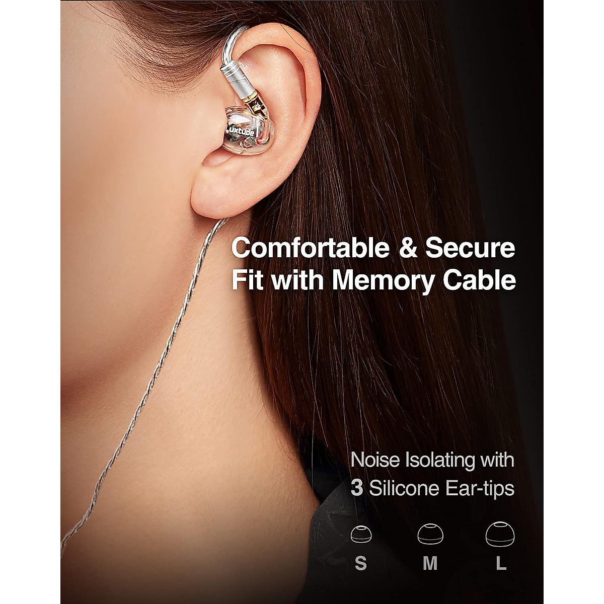 Luxtude CX1 Earphones Wired Earbuds in-Ear Monitor Headphones, Tangle-Free MMCX Corded Noise-Isolating IEM Ear Phones, HiFi Sound DD Bass Driven Sound, Carry Case, Ear Buds Tips (Clear Brown, No Mic)