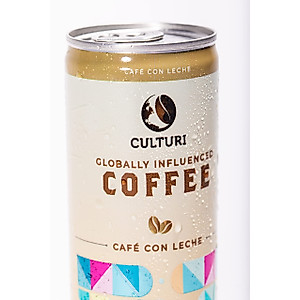 Culturi Organic Canned Coffee - All Natural Non-GMO Cold Brew Coffee with Whole Milk and Cane Sugar - Cafe Con Leche - Preservative Free, Shelf Stable, Best Served Cold (12 Pack of Cans)