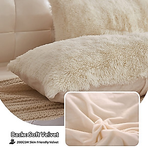 LIFEREVO 2 Pack Cream Faux Fur Pillow Shams,Shaggy Plush Home Decorative Luxury Series Super Soft Furry Pillow Case with Zipper Closure for Home Sofa Couch,Standard (Light Beige,20"x26")