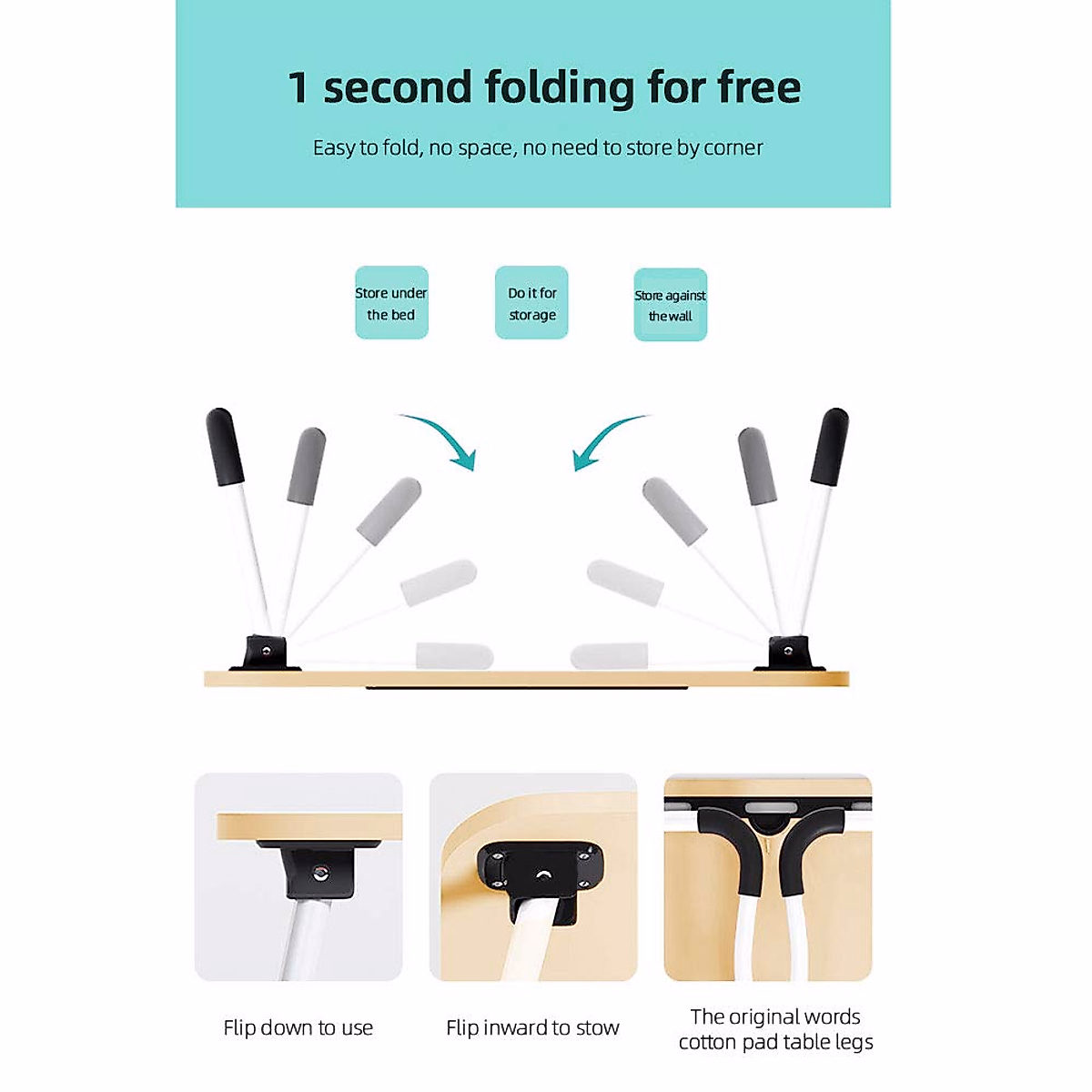 Acoode Folding Laptop Dsek Adjustable Foldable Lap Stand for Bed Tray Table with USB Port Cup Holder for Working Eating Breakfast Reading Book on Sofa Floor (White Maple)