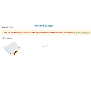 4.2inch E-Ink Raw Display Panel e-Paper for Raspberry Pi etc. Resolution 400x300 SPI Interface (no PCB) @XYGStudy (4.2inch e-Paper)
