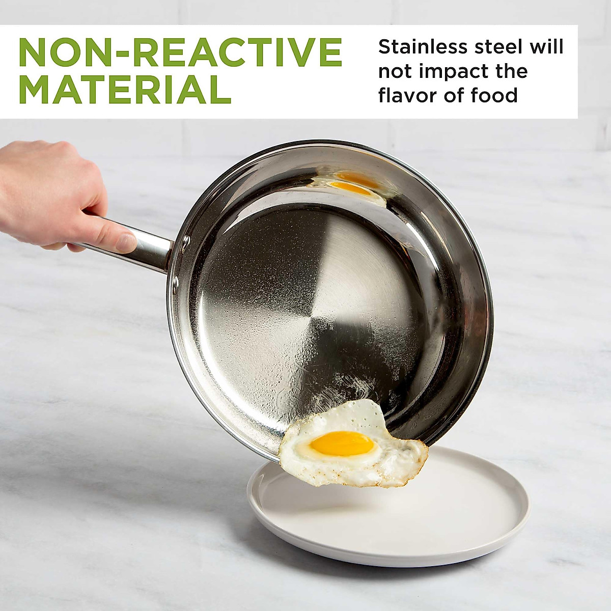 Ecolution Classic Stainless Steel Fry Pan, Professional Quality Sauté, Encapsulated Base, Comfort Grip Riveted Handles, All Cooktop Safe, Oven Safe, Dishwasher Safe, 8-Inch