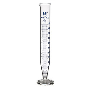 EISCO Crow Receiver, 100ml - Class B - Borosilicate Glass - Blue Graduations, Round Base & Spout - Oil Distilation & Tar Tests - 10" Tall