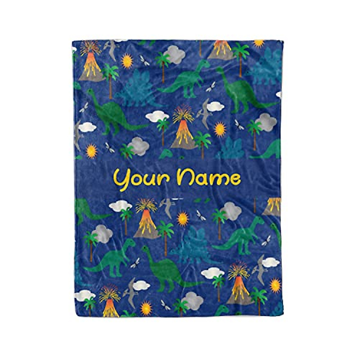 Personalized Corner Custom Dark Blue Dinosaur Fleece Throw Blanket for Kids - Boys Girls Baby Toddler Infants Blankets for Bed (30x40 Inches)