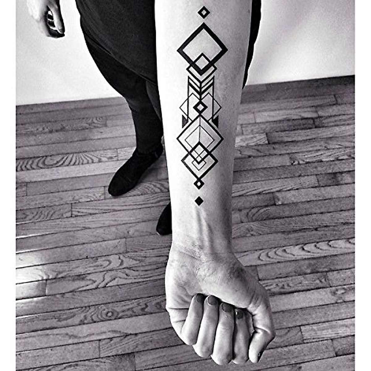 SanerLian Black Geometry Tree Tattoo Sticker Moon Phase Arrow Temporary Fake Tatoo Waterproof Men Women Arm Shoulder Back Body Art 13.8X4cm Set of 12 (SF031)