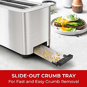 Mueller UltraToast Full Stainless Steel Toaster 4 Slice, Long Extra-Wide Slots with Removable Tray, Cancel/Defrost/Reheat Functions, 6 Browning Levels with LED Display